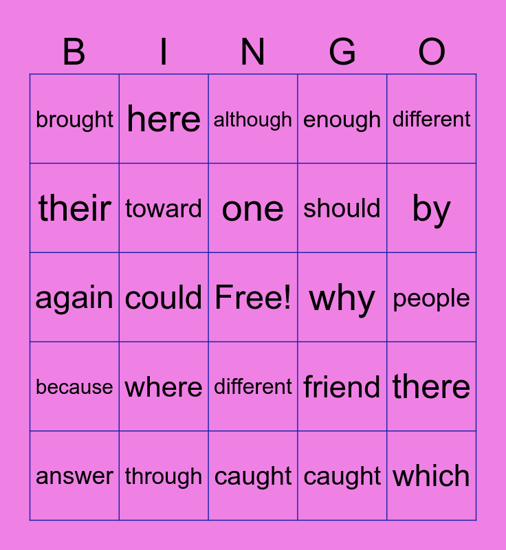 Trick words Gr - 3 Bingo Card
