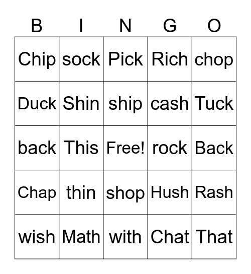 Digraph Bingo Card