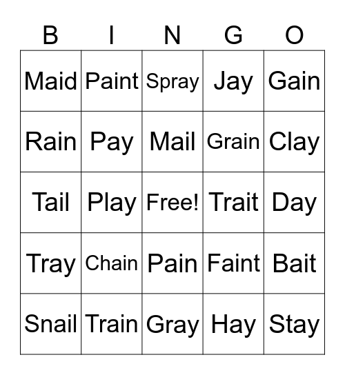 Vowel Teams - ai, ay BINGO Card
