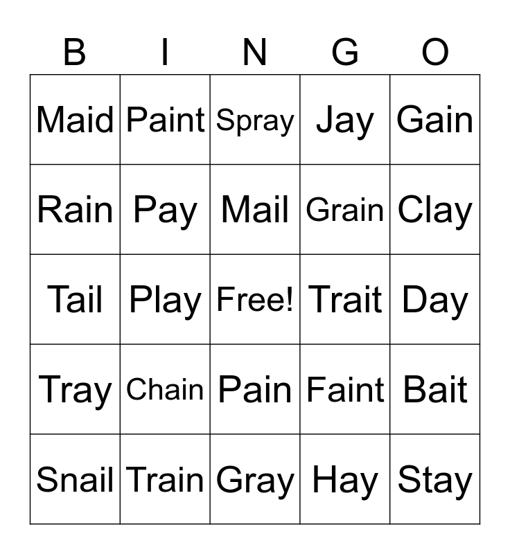 Vowel Teams - ai, ay BINGO Card