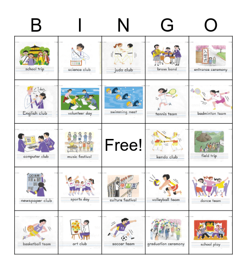 Events and Club Activities Bingo Card