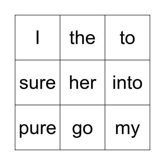 Tricky Word Bingo Card