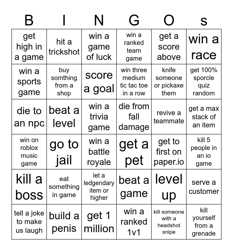 Bro V Bro Training Bingo Card