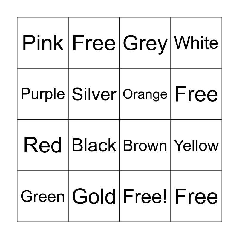 Colour Bingo Card