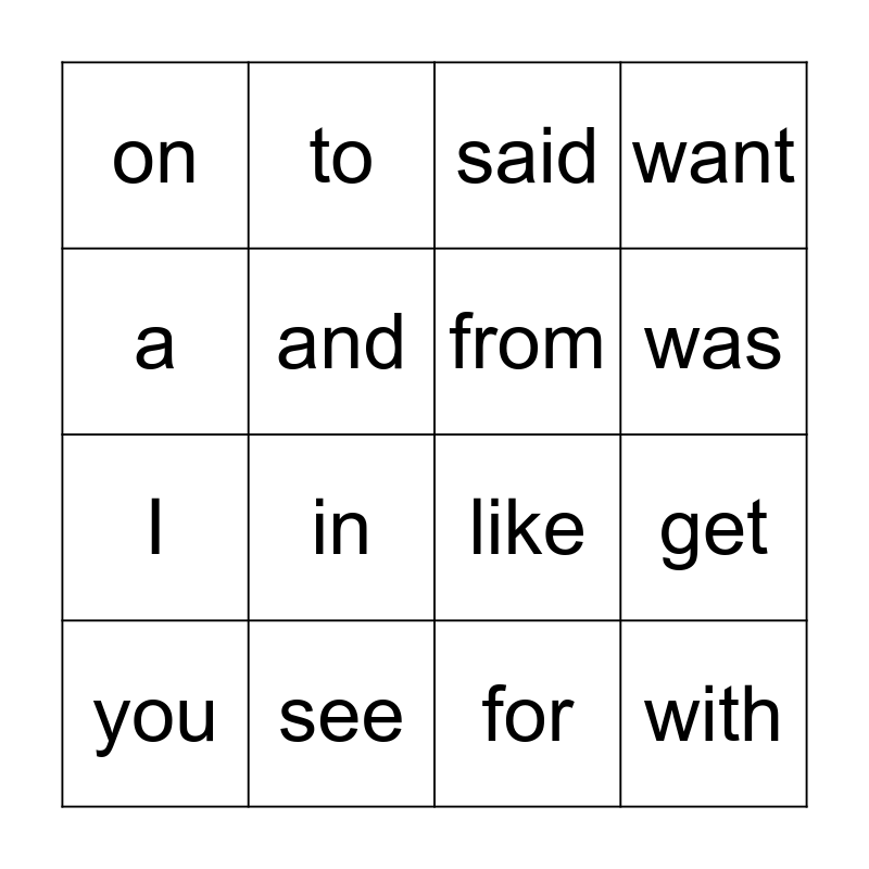 Kindergarten Red Word Bingo Card