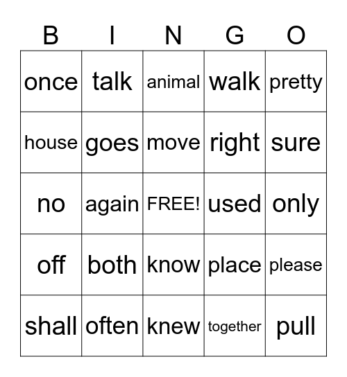 Fundations: Level 2 Unit 6 Words Bingo Card