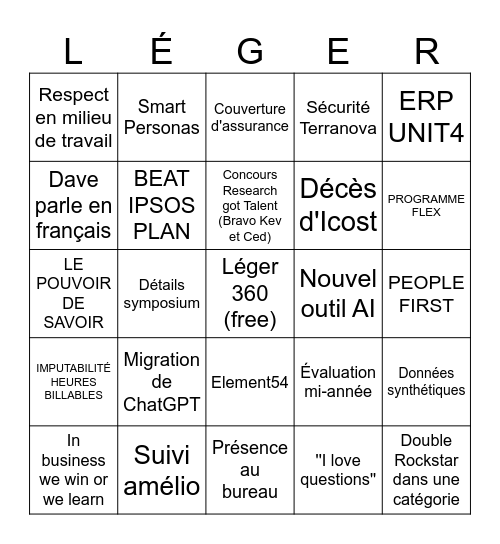 TGIF BINGO Card