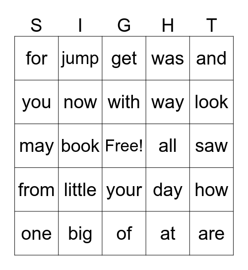 Sight Word 3 Bingo Card