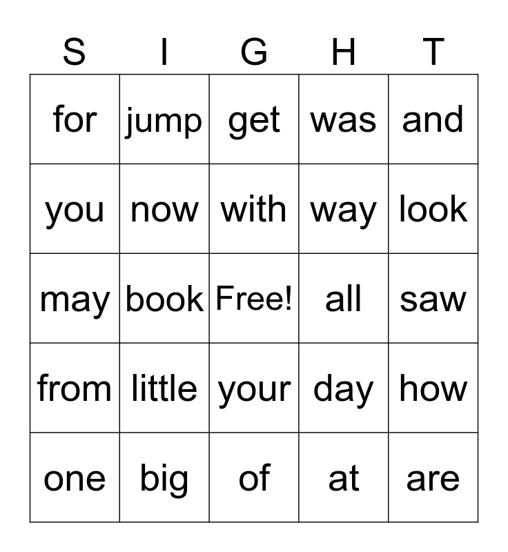 Sight Word 3 Bingo Card