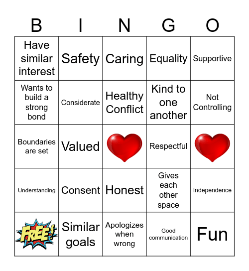 What is a healthy relationships? Bingo Card