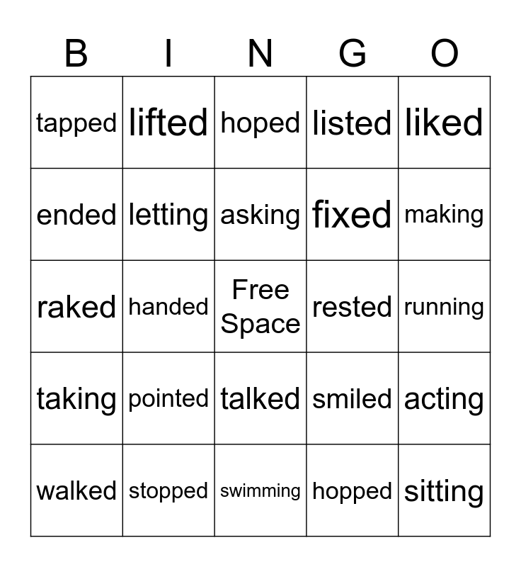 -ed and -ing BINGO Card