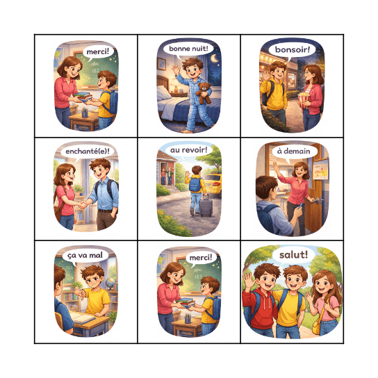 French basic phrases Bingo Card