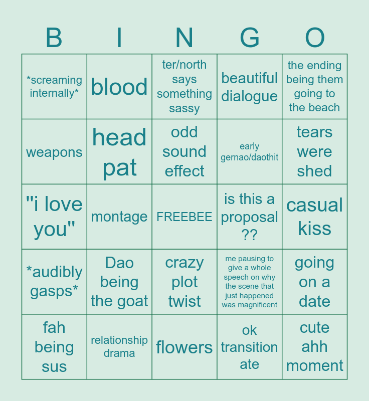 bsts finale bingo (sob sob) Bingo Card