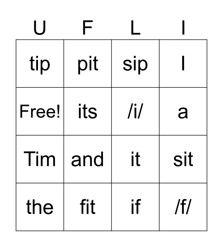 UFLI Lesson 8 Bingo Card