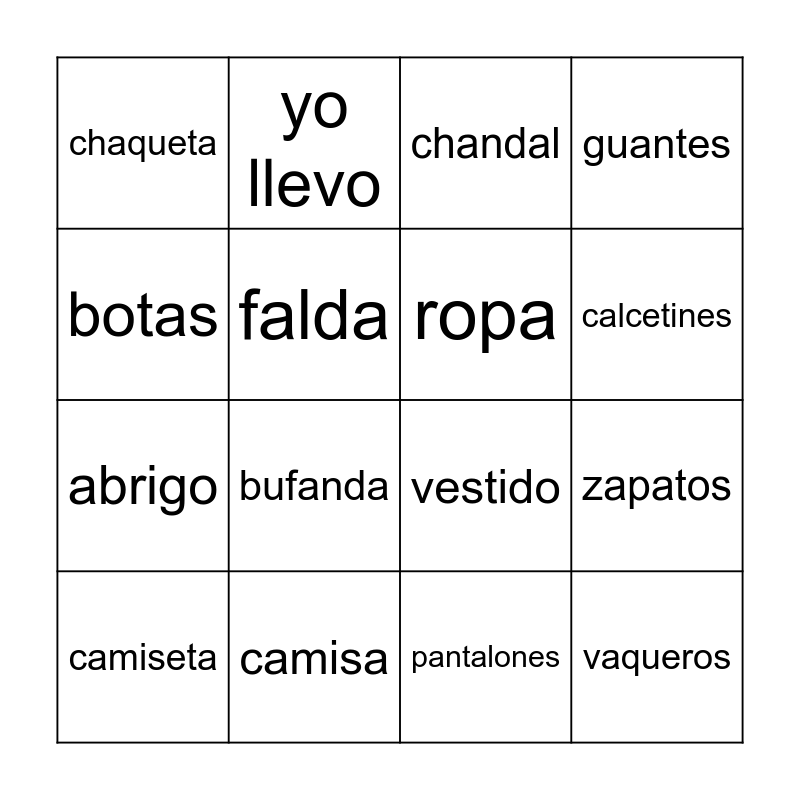 LA ROPA Bingo Card