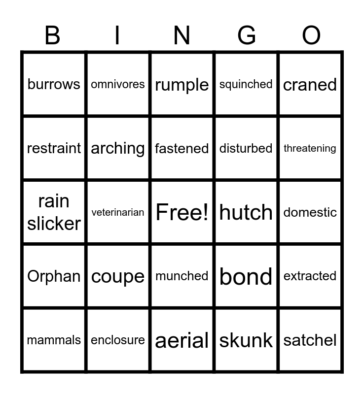 A Boy Called Bat Bingo Card