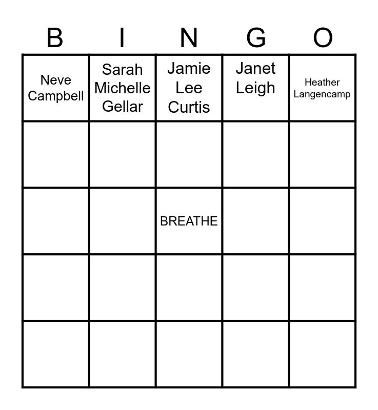 Scream Queen Bingo Card