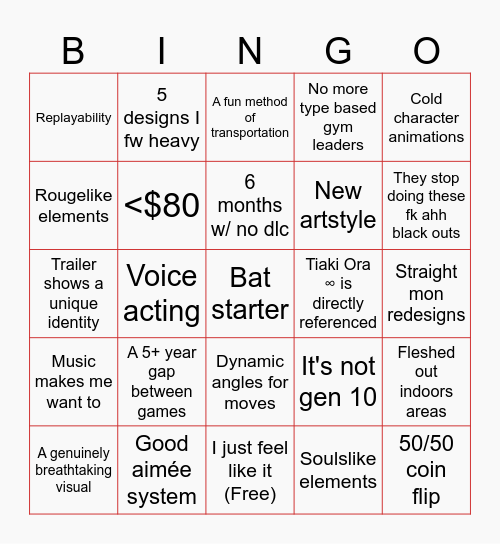 Untitled Bingo Card
