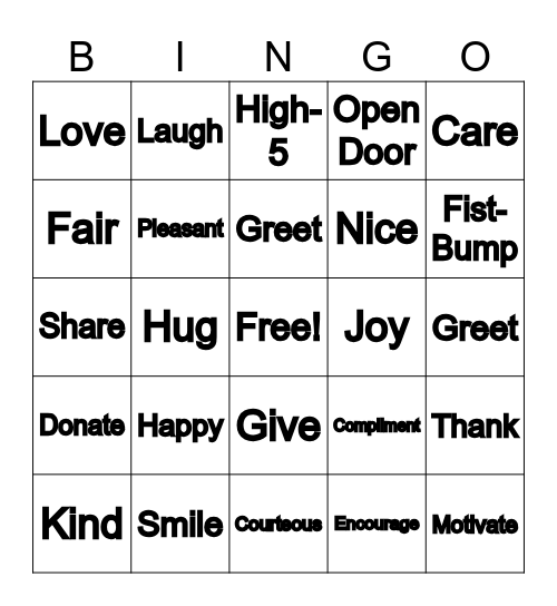 Be Kind Bingo Card