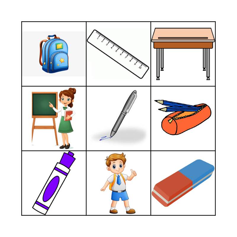 Classroom objects Bingo Card