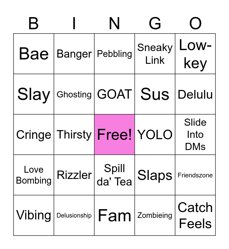 Gen Z Bingo Card