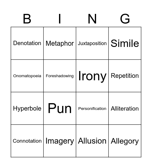 Literary Device Bingo Card