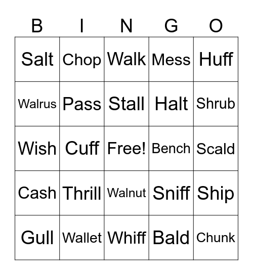 Double Consonant, Digraph, al Words Bingo Card