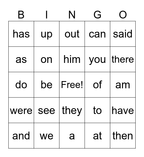 Sam Sight Words Bingo Card