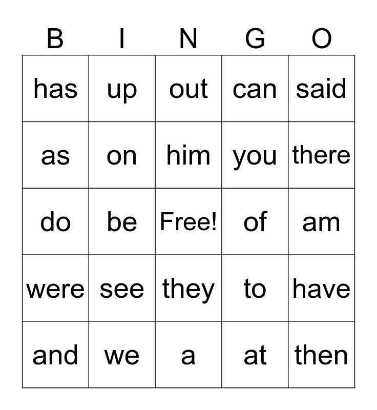 Sam Sight Words Bingo Card