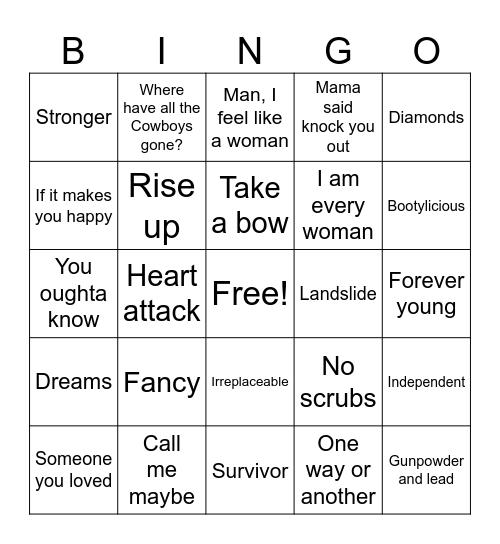 Single Mom Anthems Bingo Card