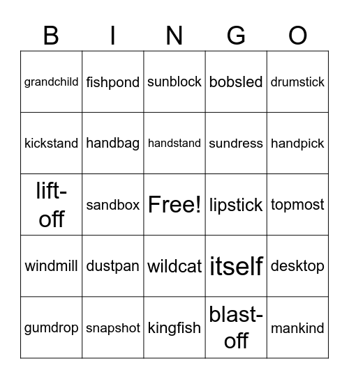 Step 3.2-Compound Words Bingo Card