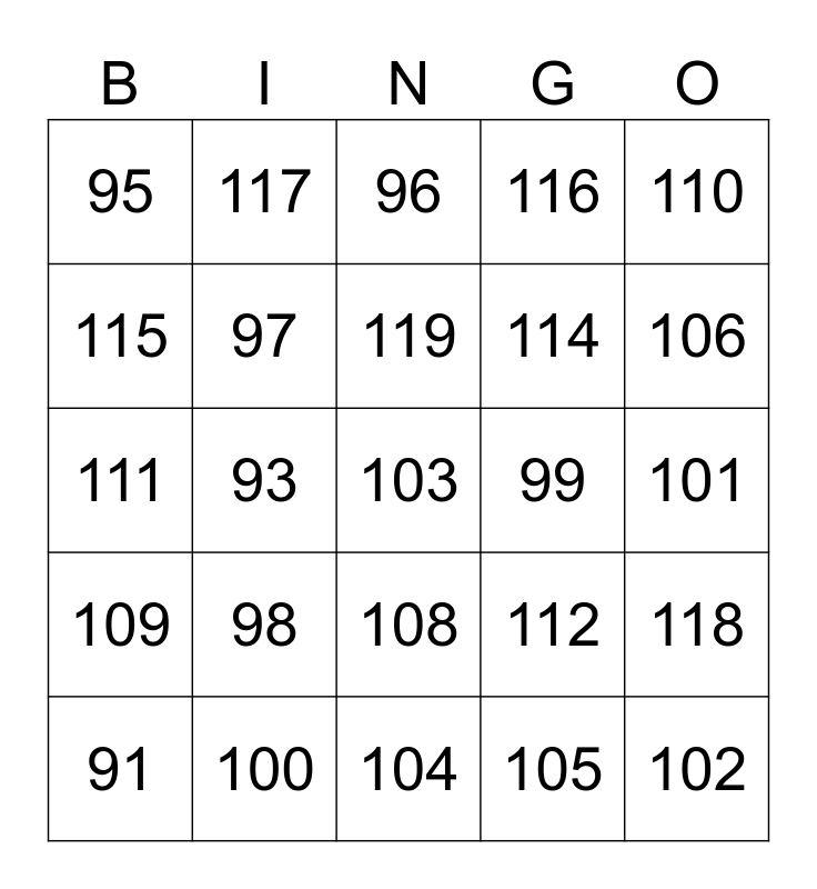 Numbers 4 Bingo Card