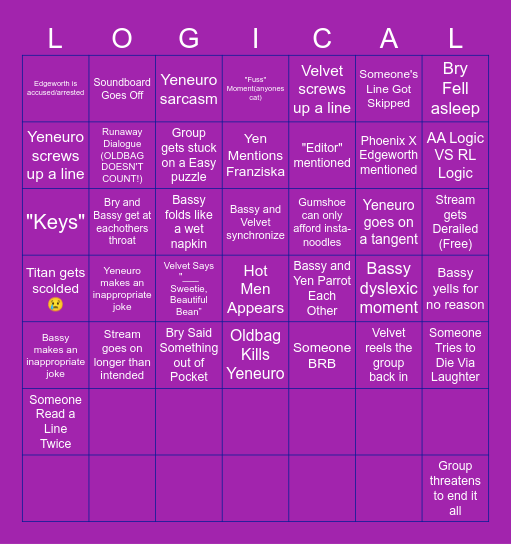 Ace Attorney Master Card! Bingo Card
