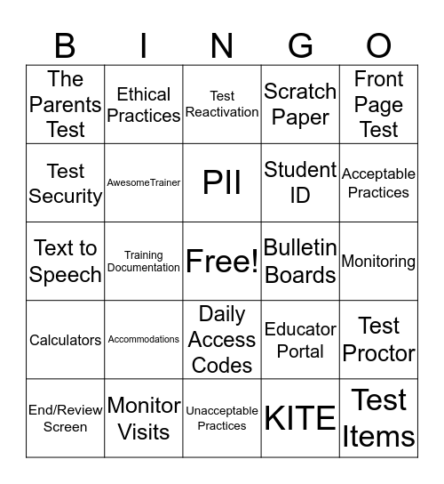 State Assessment Bingo Card