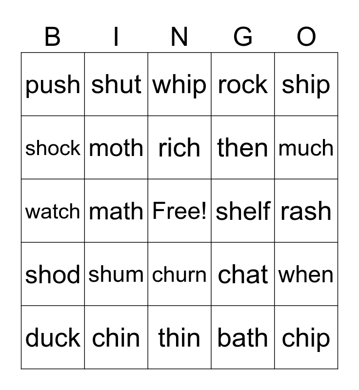 Digraph Practice Bingo Card