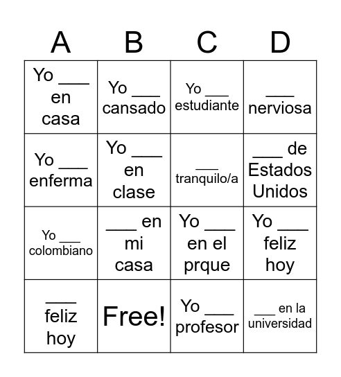 SER/ESTAR Bingo Card