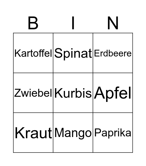 Obst und gemüse Bingo Card