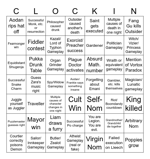 Sex & Violets Bingo Card