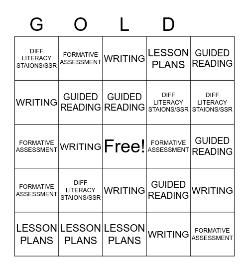 GOLD STAR GOALS! Bingo Card