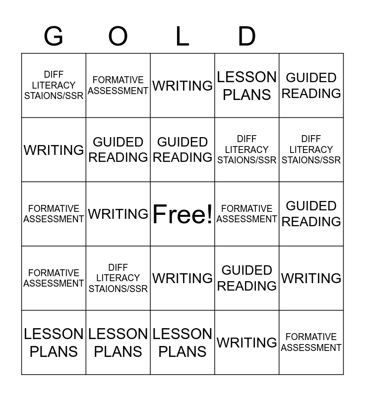 GOLD STAR GOALS! Bingo Card
