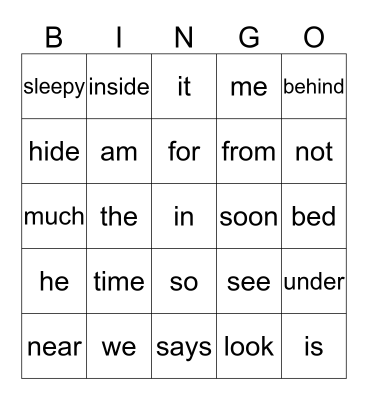 Reading A-Z Level D I Hide Bingo Card