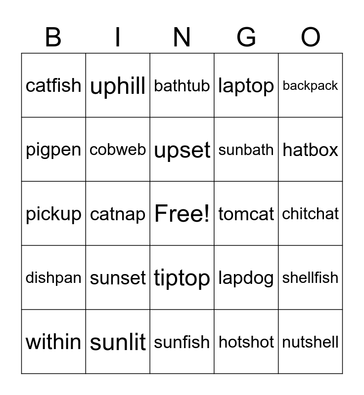 Compound Word Bingo Card
