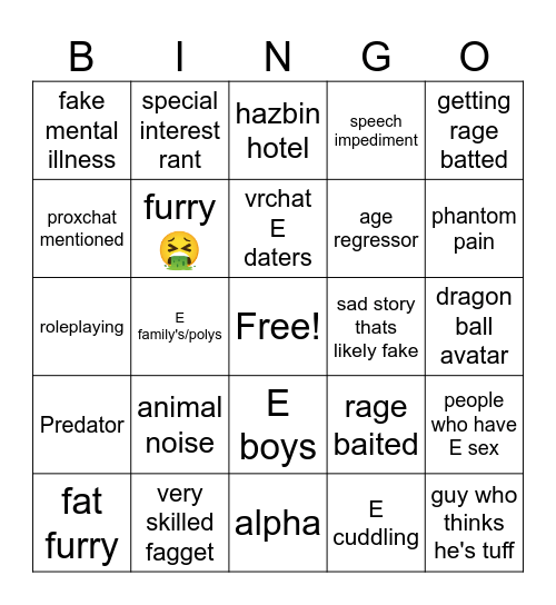 vrchat bingo cringe Bingo Card