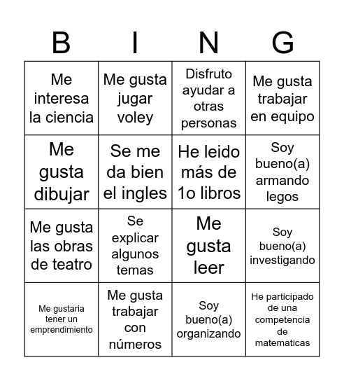 Bingo Humano Bingo Card