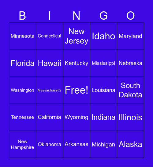 License Plate Bingo Card