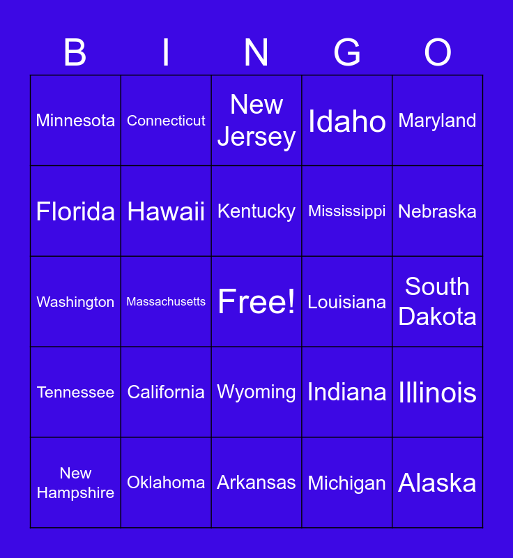 License Plate Bingo Card