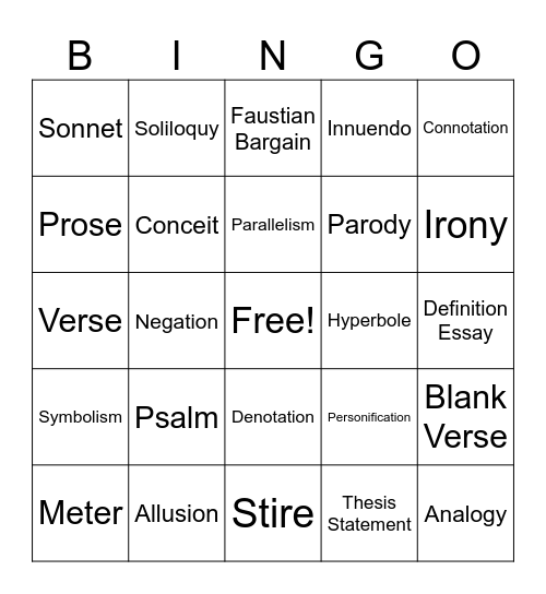 Review Bingo Card