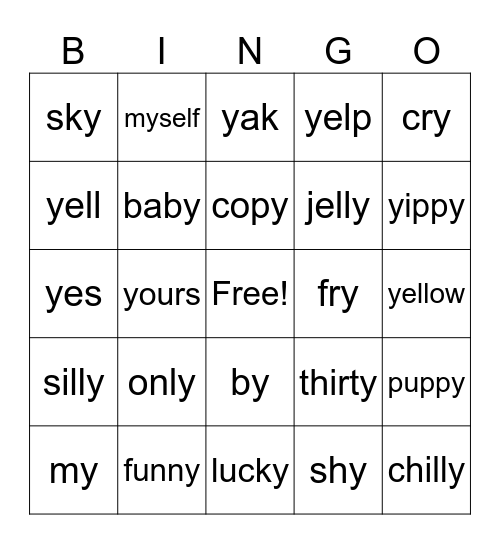 Sounds of y Bingo Card