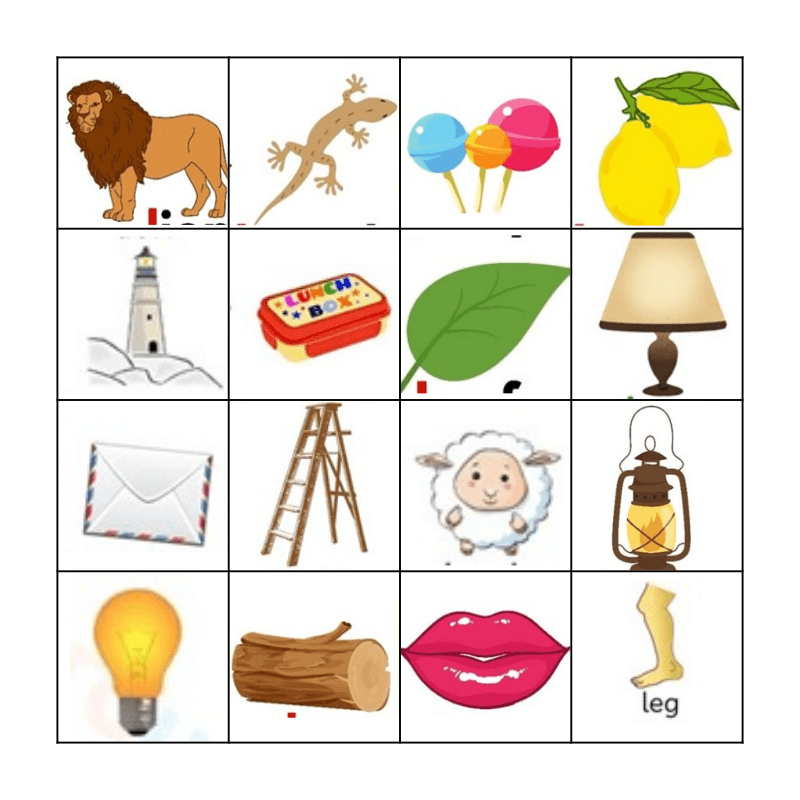 Letter L Bingo Card