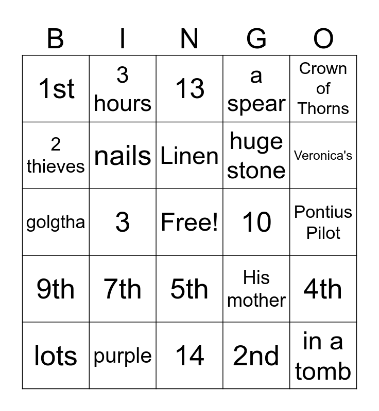 Stations of the Cross Bingo Card